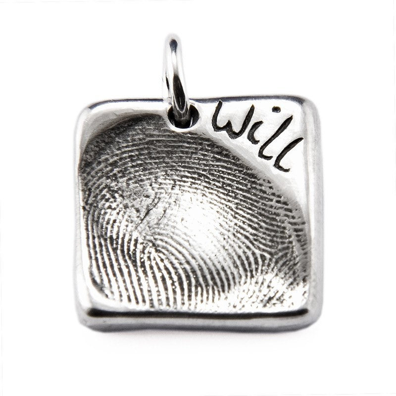 Fingerprint Square Charm Sterling Silver, – Perfectcharm