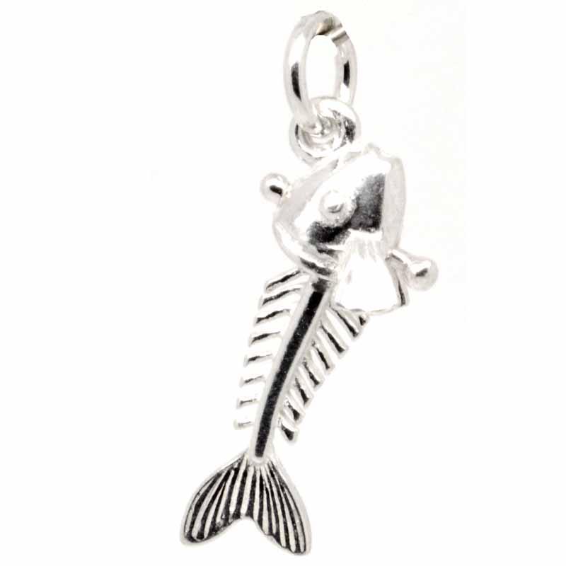 Fish bone Charm Fishbone Silver, Clip on clasp and carrier bead ...